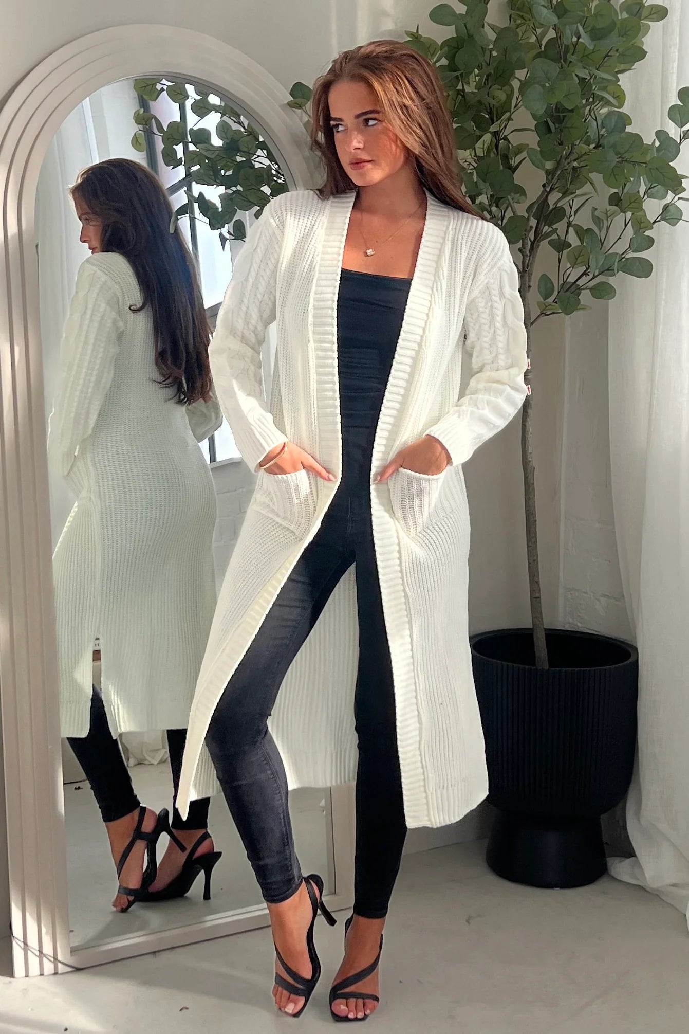 Neve Cream Cableknit Longline Cardigan | LittleMadam